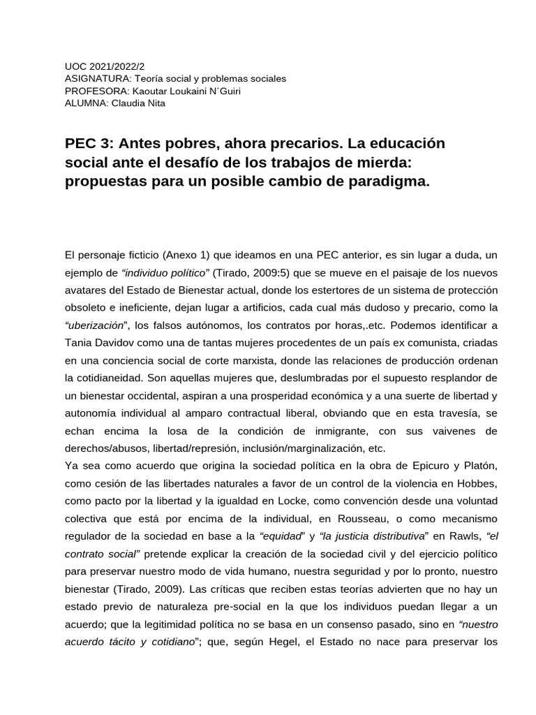 PEC 3 - Antes Pobres, Ahora Precarios | PDF | Karl Marx | Capitalismo