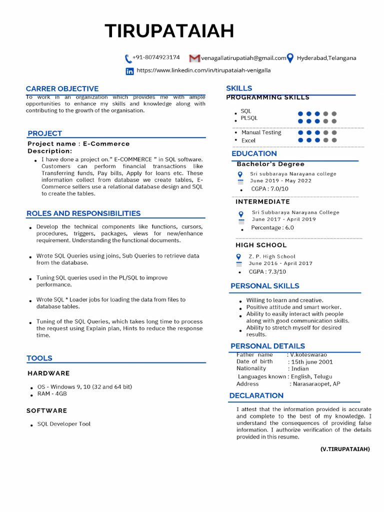 Tirupathi Resume PDF | PDF