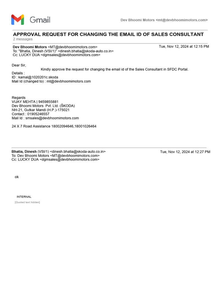 Email Update Approval Request | PDF | Finance & Money Management