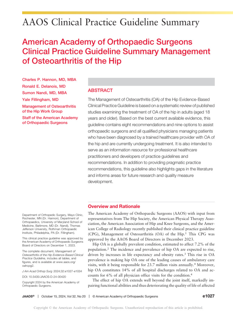 AAOS Clinical Practice Guideline Summary | PDF | Osteoarthritis | Evidence Based Medicine