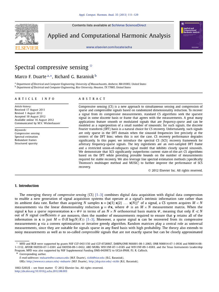 Spectral Compressive Sensing | PDF | Discrete Fourier Transform ...