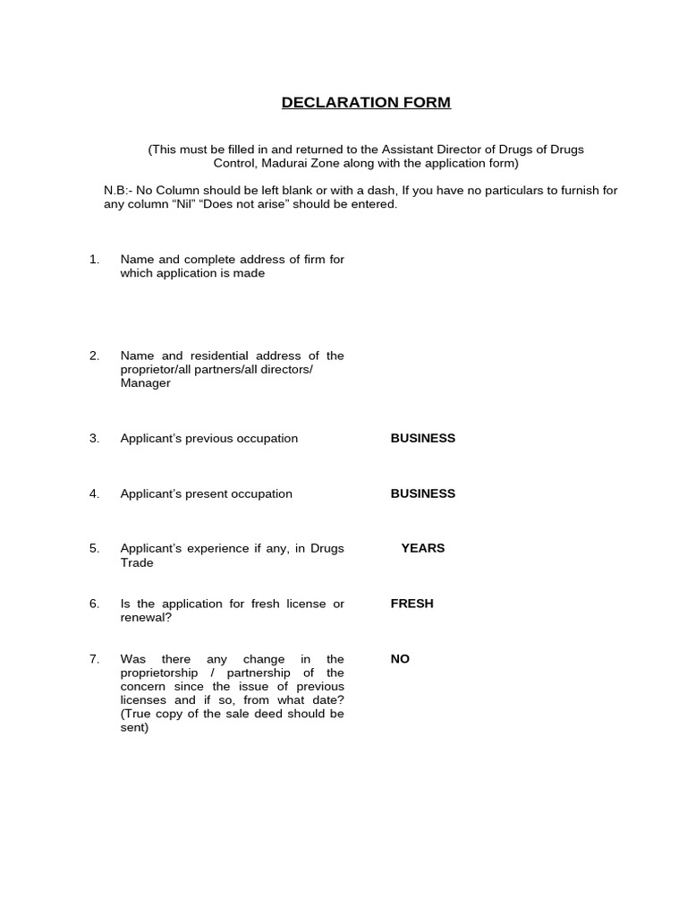 Dl Declaration | PDF | Pharmacist | Pharmacy