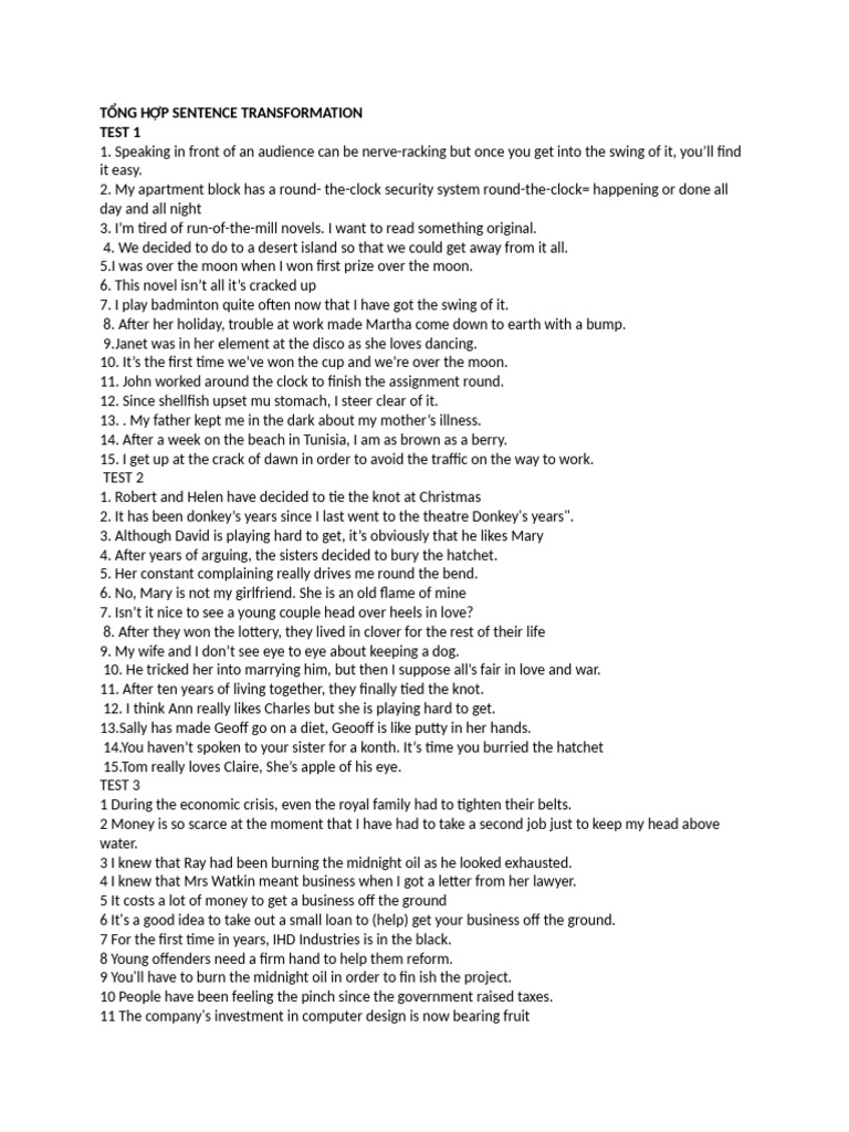 Sentence Transformation Exercises | PDF