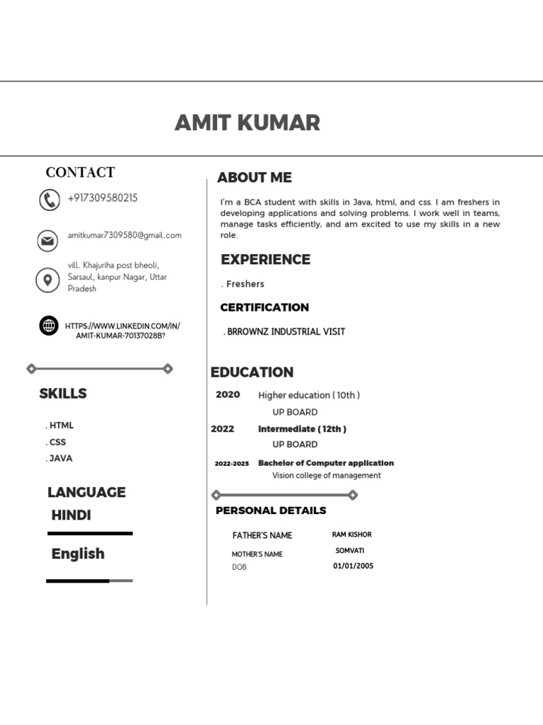 Amit Kumar CV | PDF