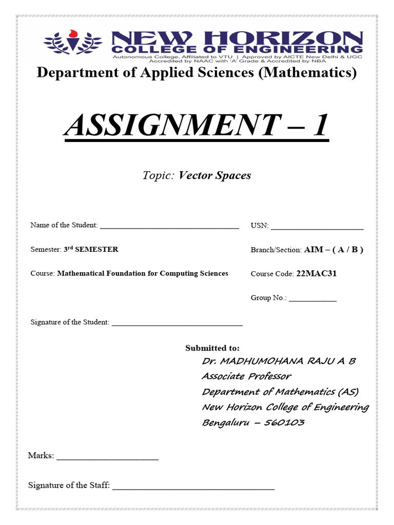 Assignment 1 Cover Page 3rd Sem (AIM) 22MAC31 (2024-25 Odd Sem) | PDF | Career & Growth | Computers