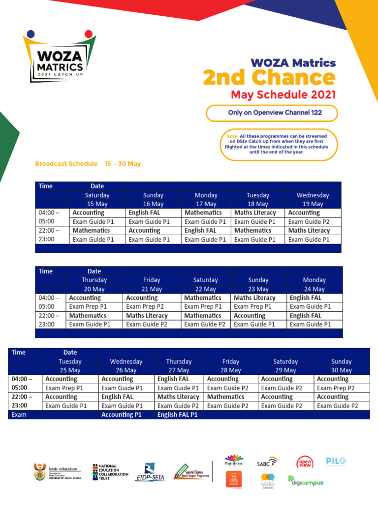 WOZA Matrics May-July 2021 Schedule | PDF | Broadcasting