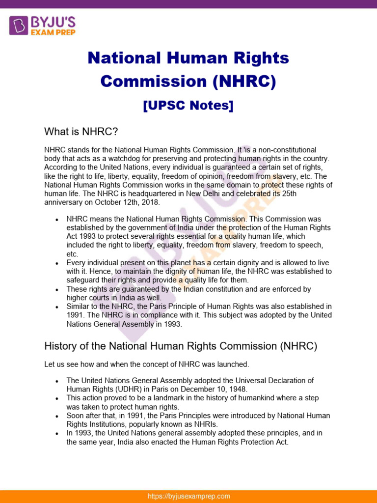 National Human Rights Commission Upsc Notes 17 | PDF | Human Rights ...