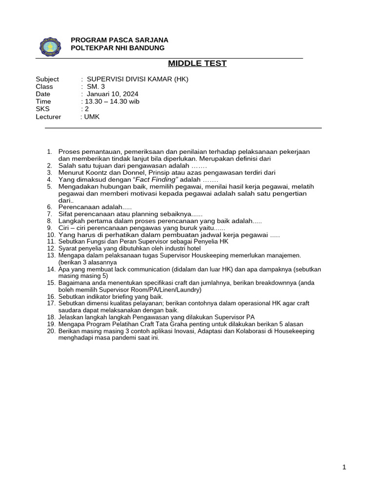 Contoh Soal Dan Jawaban SKD Hospitality | PDF