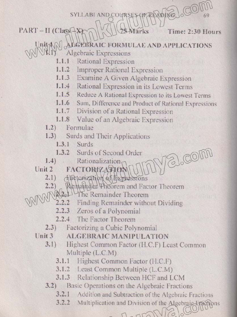 10th Class General Maths Syllabus | PDF