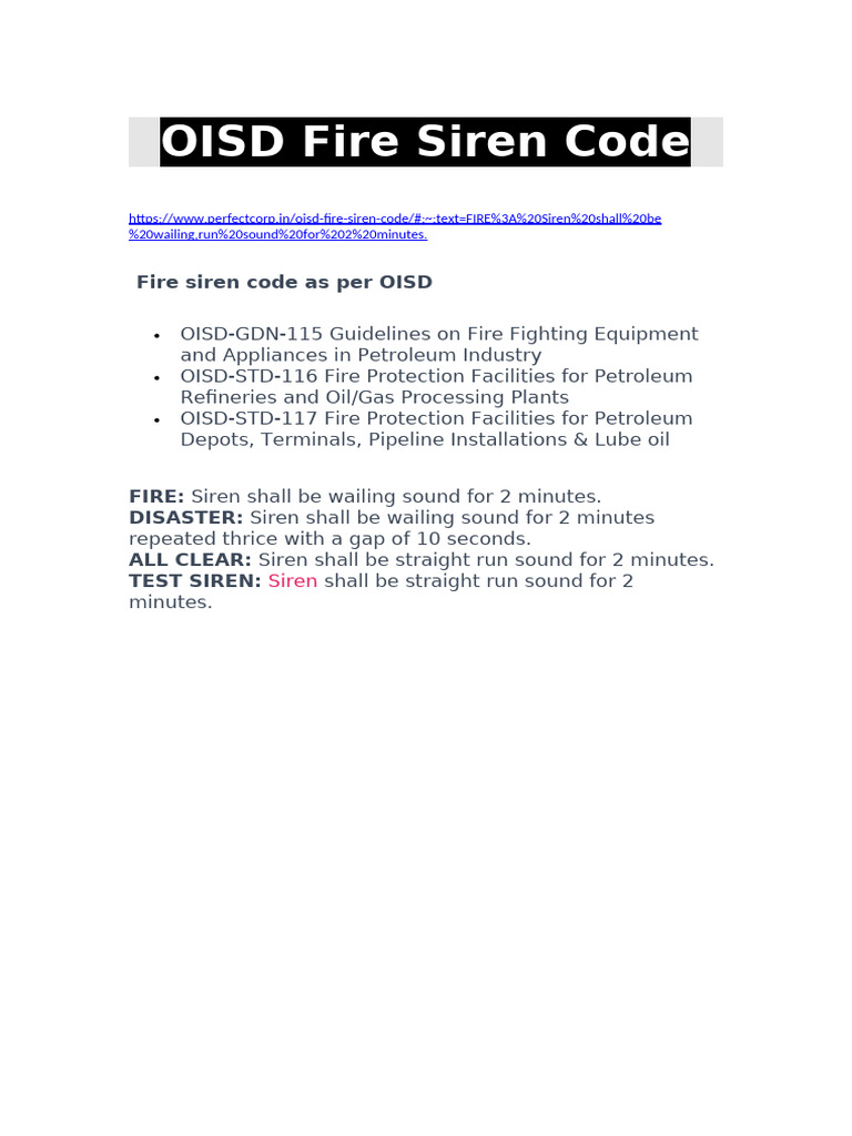 OISD Fire Siren Code | PDF | Technology & Engineering
