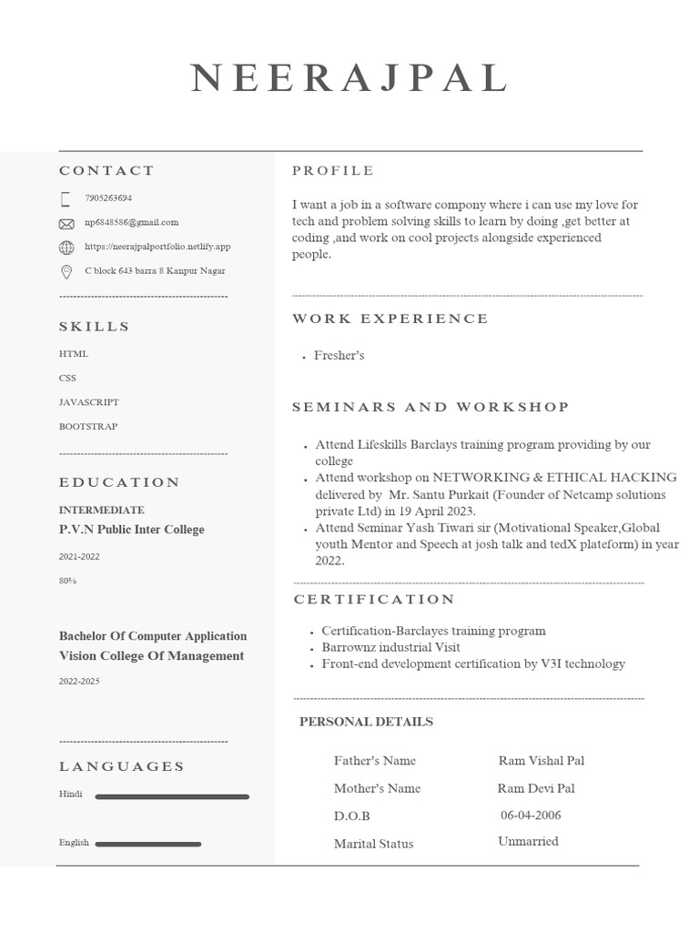 Neeraj's CV | PDF | Career & Growth