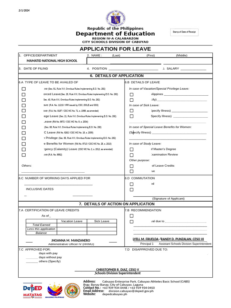 Form 6 Application For Leave | PDF | Parental Leave | Surgery