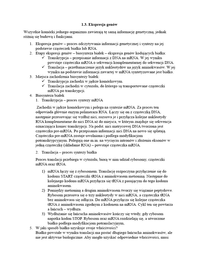 1.3. Ekspresja Genów | PDF
