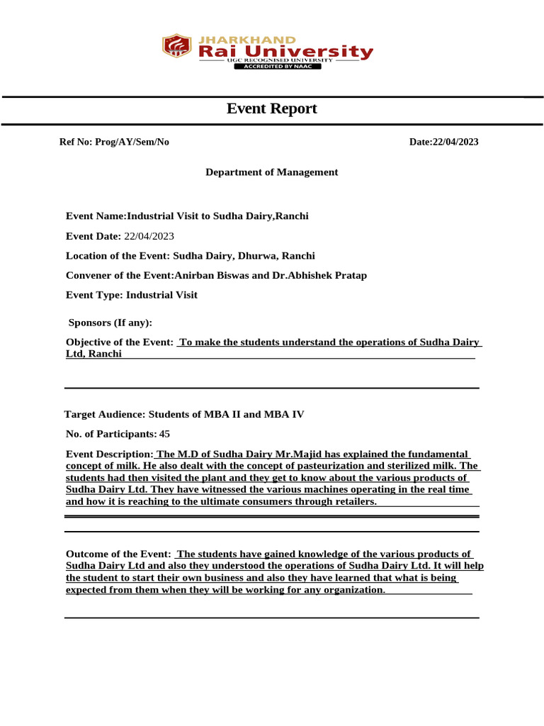 18th April 2023 - Industrial Visit - Event Report | PDF