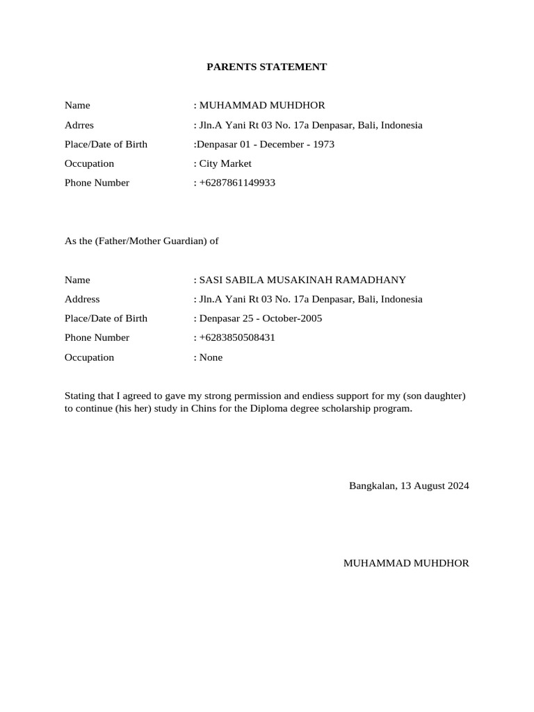 Parents Statement | PDF