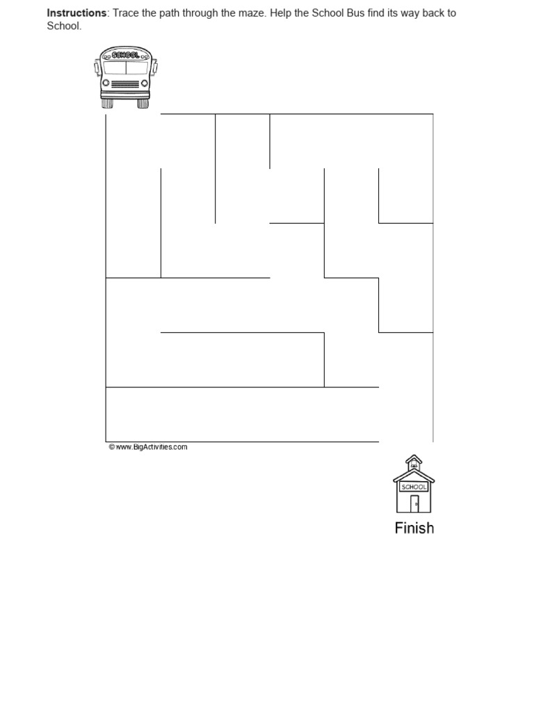 Back To School - Easy Maze Worksheet (School Bus and School) | PDF ...