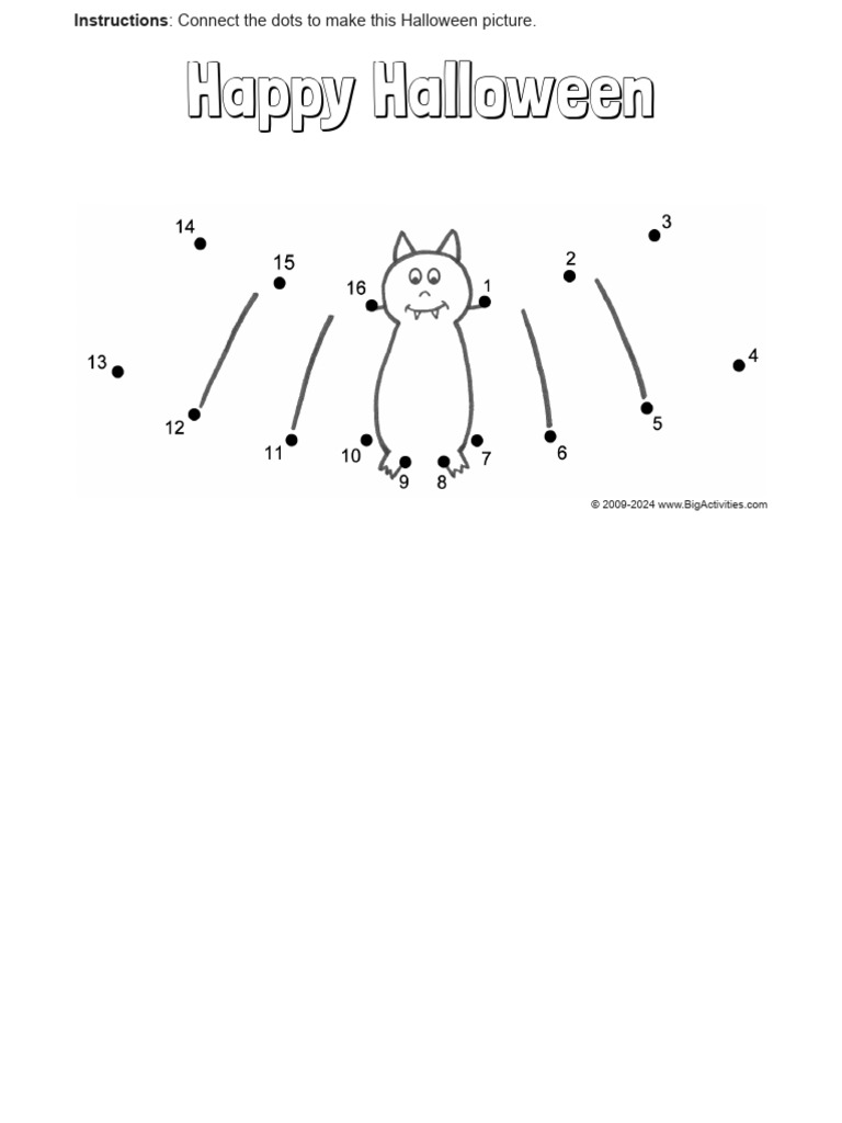 Bat - Connect The Dots, Count by 1's (Halloween) | PDF