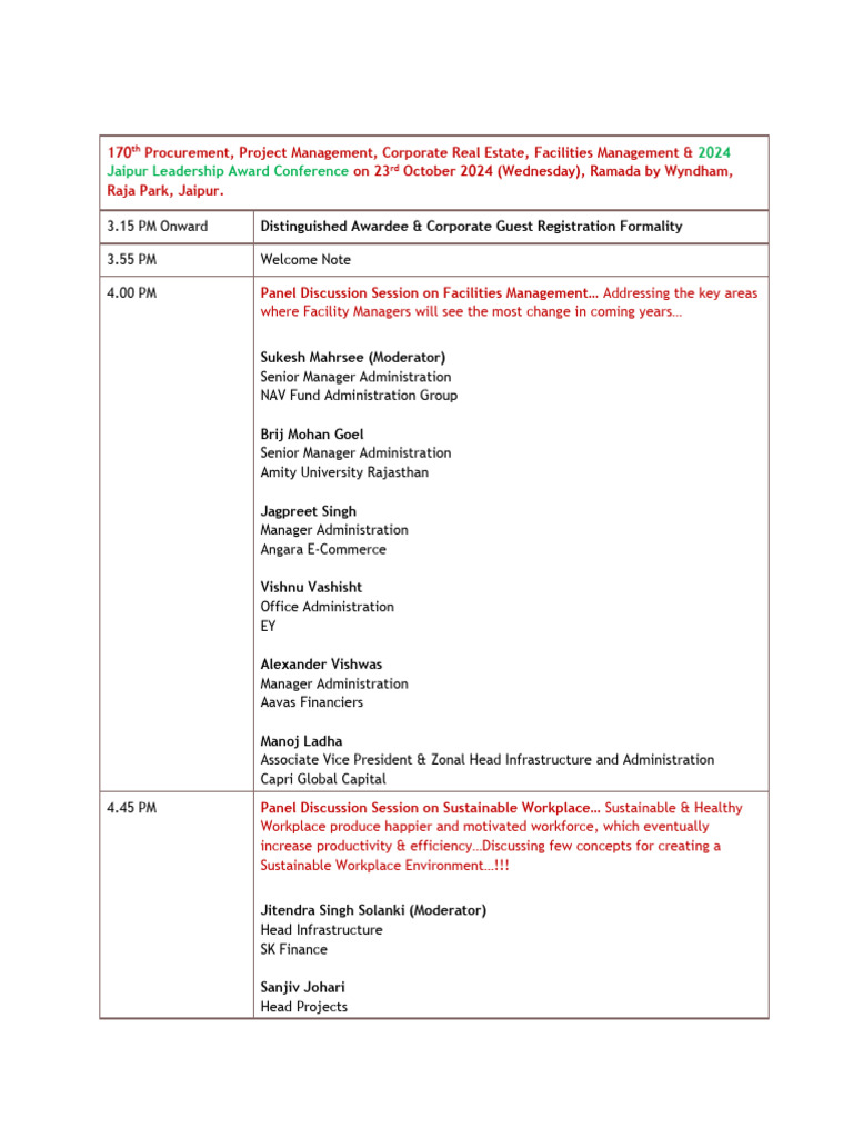Program Agenda Jaipur | PDF | Business | Economies