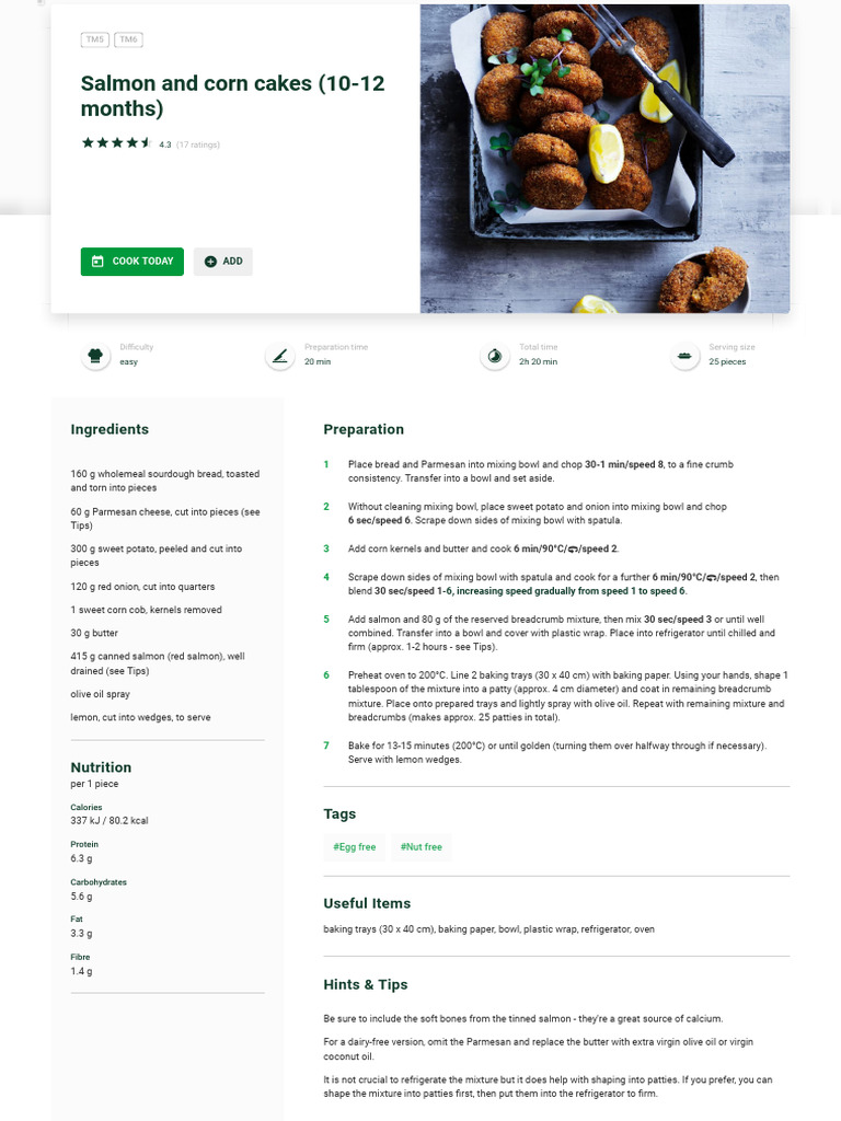 Salmon and Corn Cakes (10-12 Months) - Cookidoo® - The Official ...