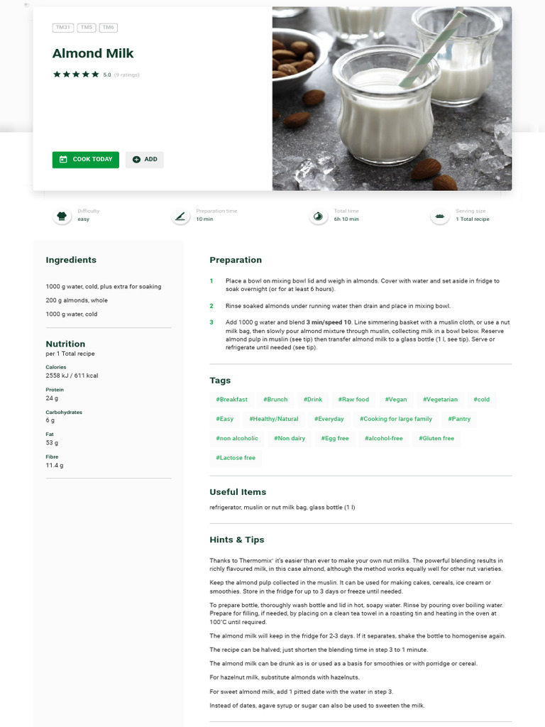 Almond Milk - Cookidoo® - The Official Thermomix® Recipe Platform | PDF ...