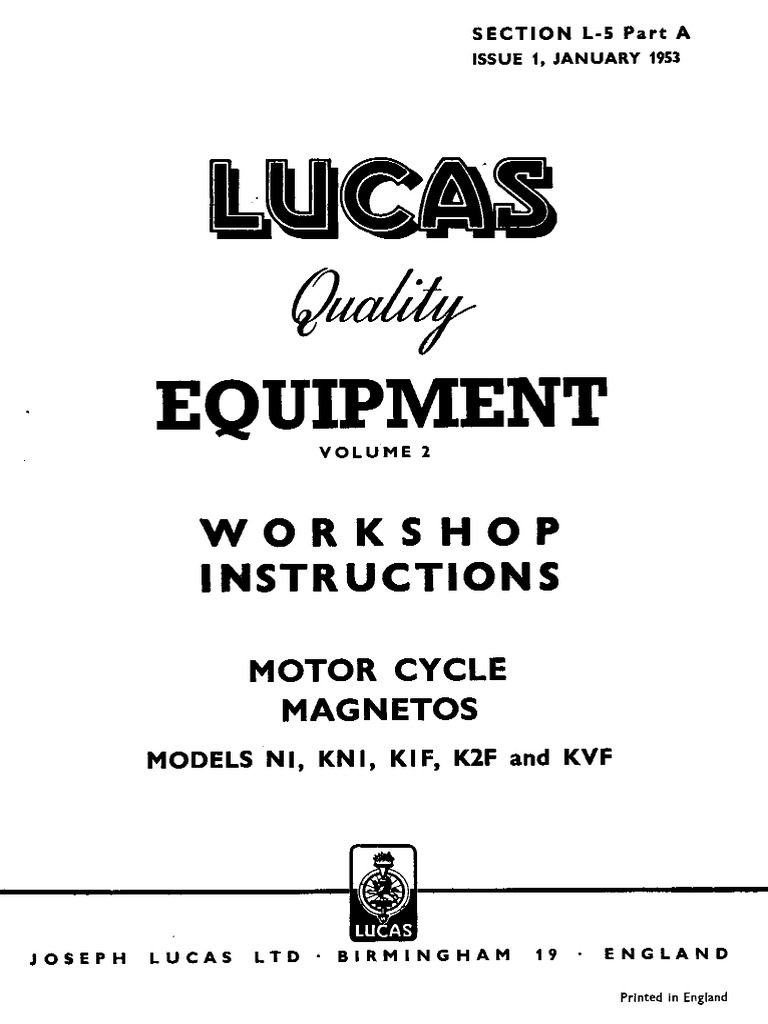 Motor Cycle Magnetos N1, KN1, K1F, K2F, KVF, Sec L-5, PT A | PDF