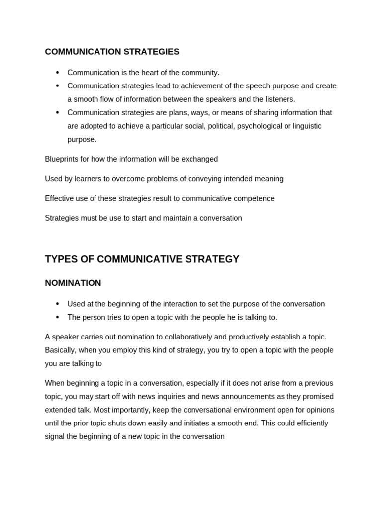 Communication Strategies | PDF | Communication | Conversation