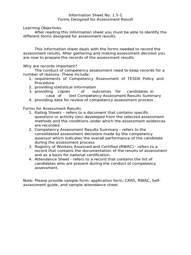 Forms Designed For Assessment Result | PDF | Business | Finance & Money ...