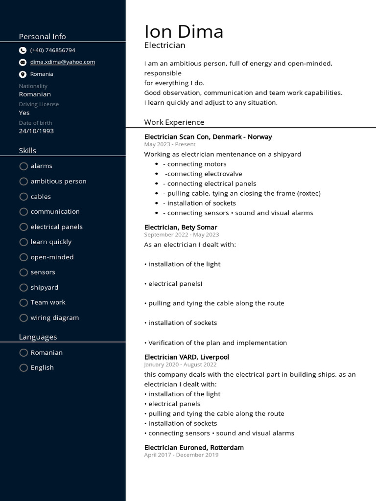 CV - Ion Dima | PDF | Electrician | Electric Power