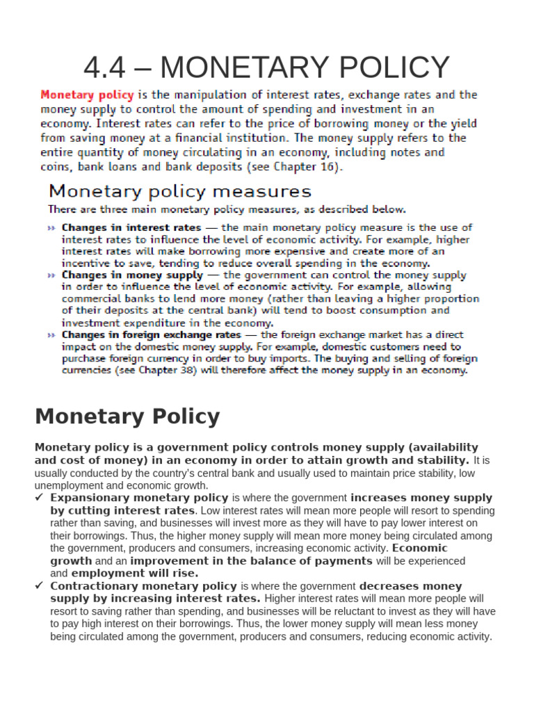 4.4 Monetary Policy | PDF