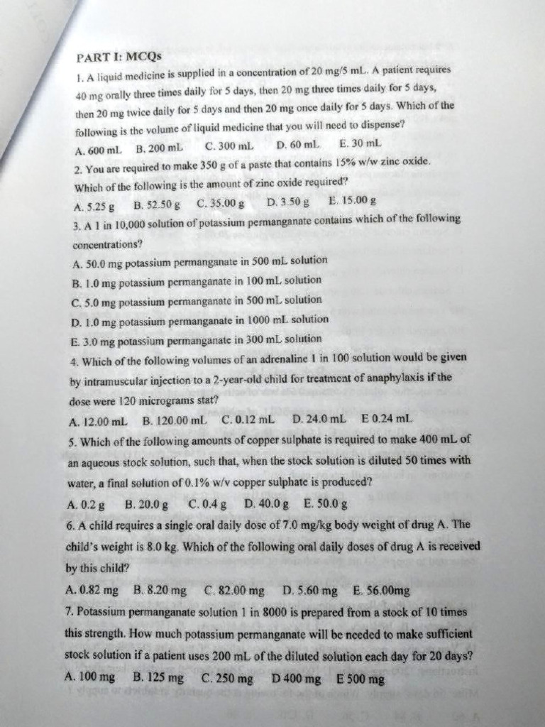 Pharmaceutical Calculation Final Exam by Lencho | PDF