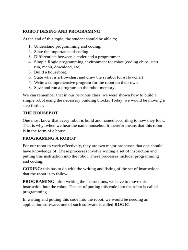 Robot Desing and Programing | PDF