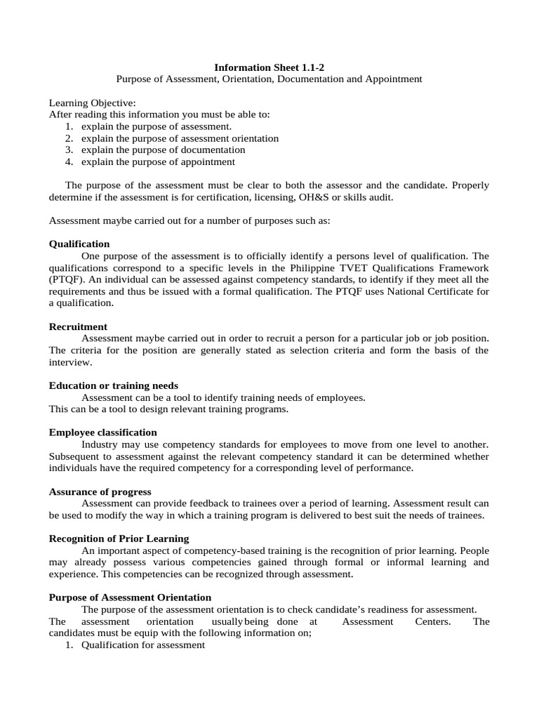 Assessment Purpose and Documentation Guide | PDF