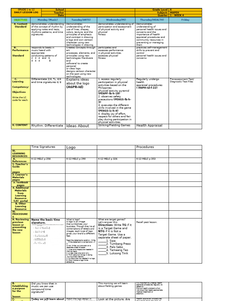 WEEK4-dll-MAPEH | PDF | Logos | Learning