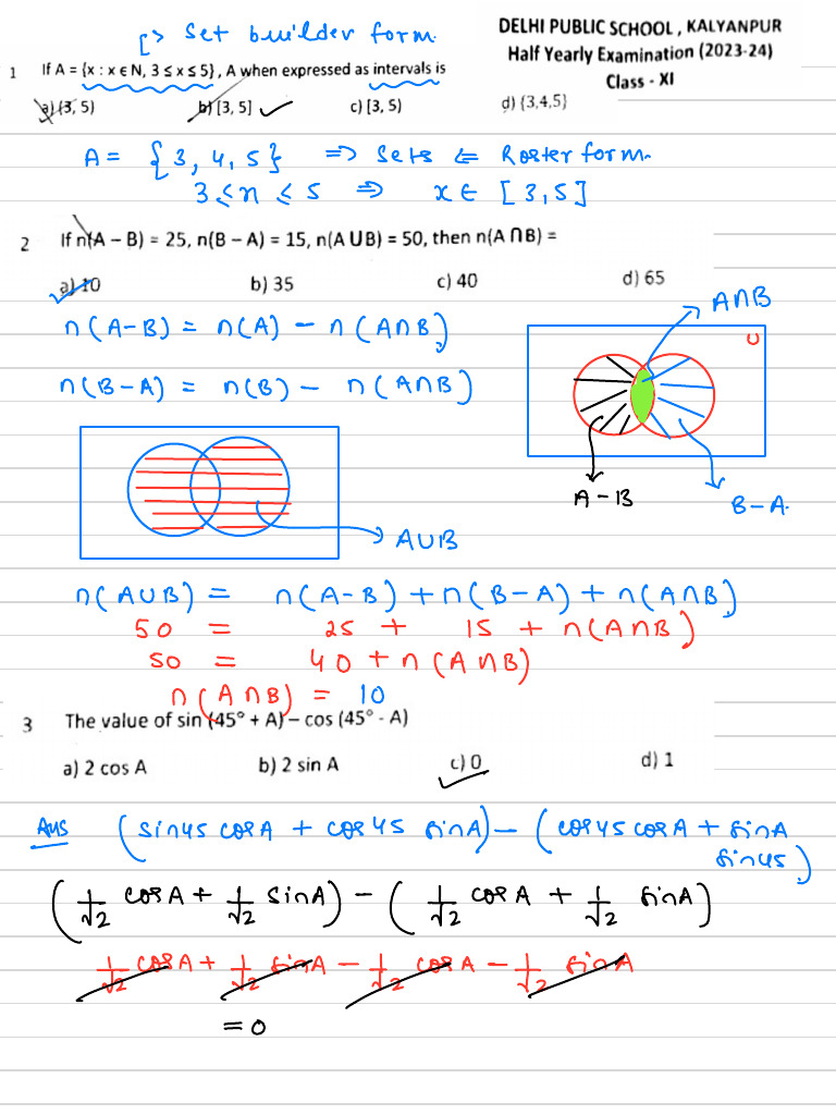 Dps Kalyanpur Half Yearly Paper Solutions | PDF
