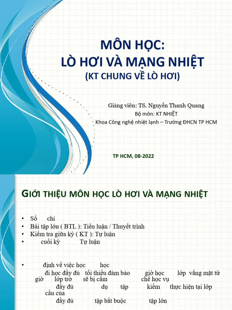 LHMN Slide 1 - kiến thức chung về lò hơi | PDF