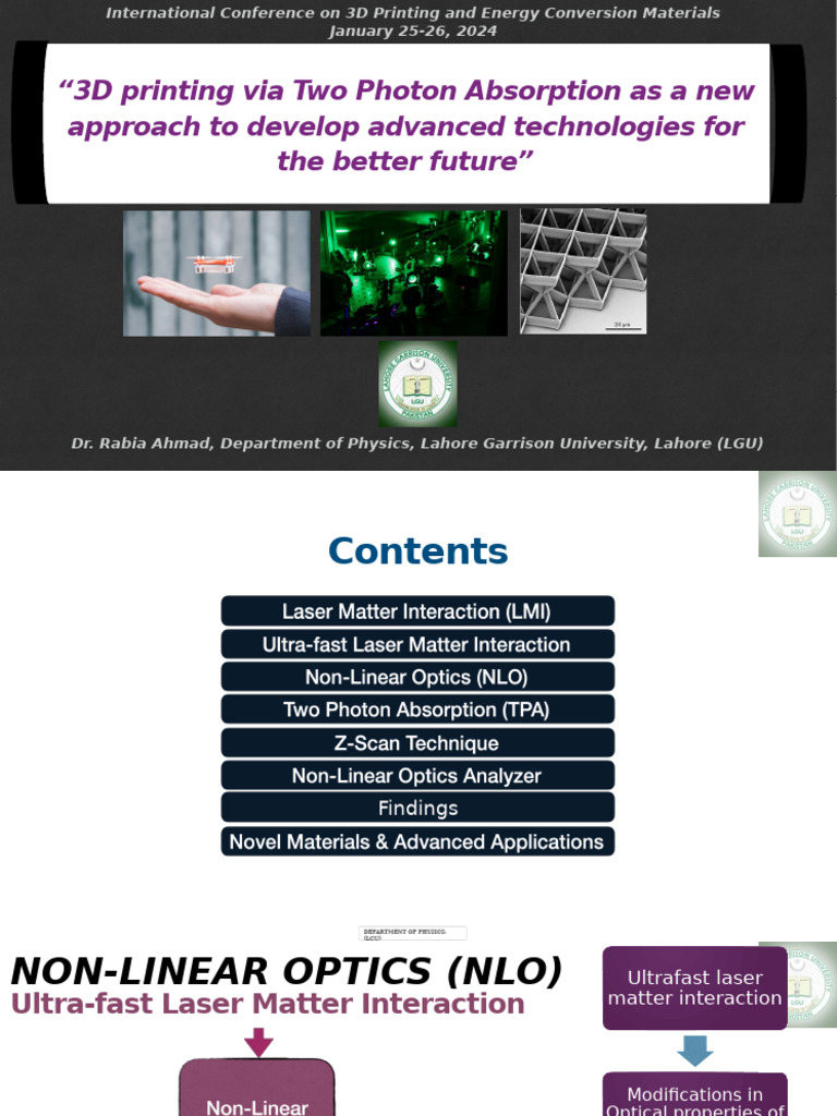 Dr. Rabia Ahmad PU Conf Final PPT 2 | PDF | Laser | Materials Science