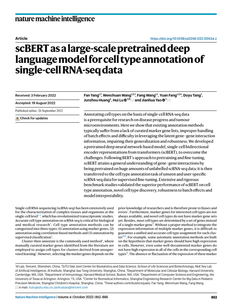 ScBERT As A Large-Scale Pretrained Deep Language Model For Cell Type ...