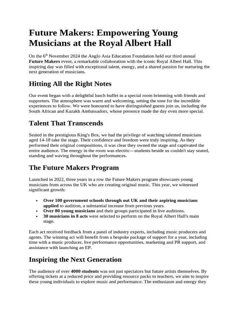 2024 Future Makers - Empowering Young Musicians at The Royal Albert ...