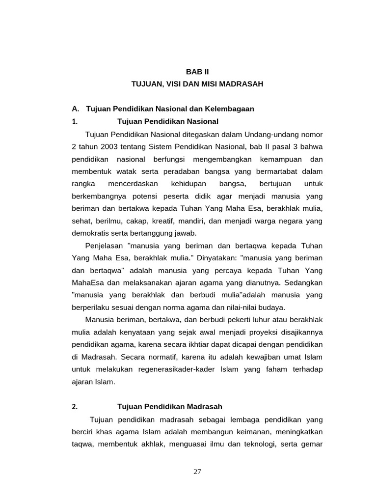 Bab 2 Tujuan, Visi Dan Misi Madrasah | PDF