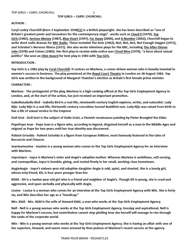 Tyb Unit 4 Top Girls | PDF