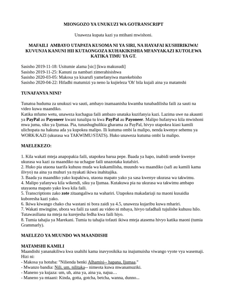 Swahili Guidelines | PDF