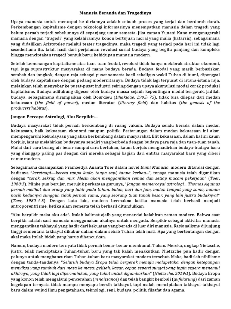 Manusia Beranda Dan Tragedinya | PDF