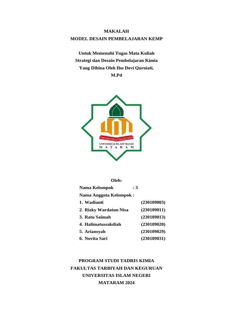 Makalah Desain Pembelajaran Model Kemp | PDF | Pengembangan Diri