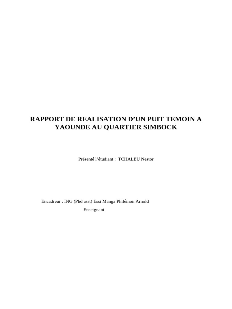 Rapport sur le Puit à Simbock, Yaoundé | PDF | Forage | Sciences de la ...