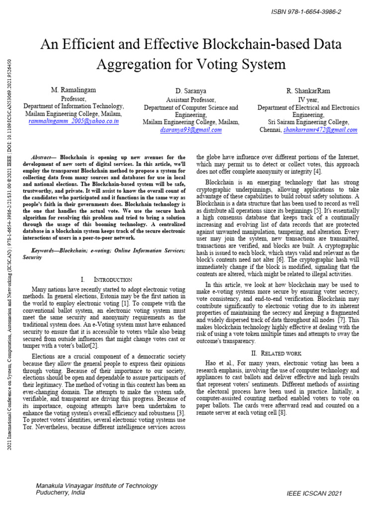 An Efficient and Effective Blockchain-Based Data Aggregation For Voting System | PDF ...