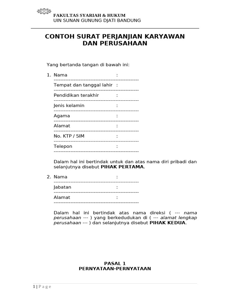 Contoh Kontrak Kerja | PDF