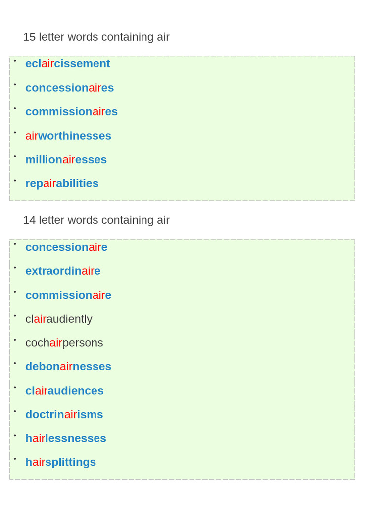 Words Containing Air | PDF | Aviation
