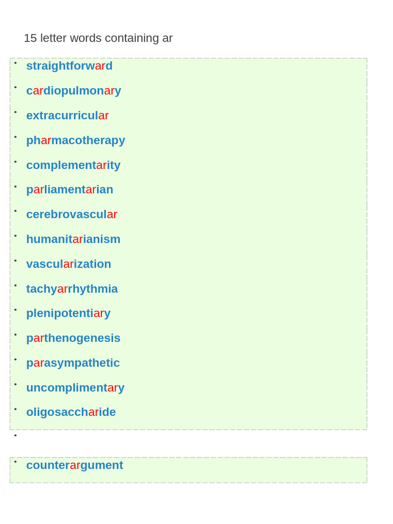 Words Containing Ar | PDF