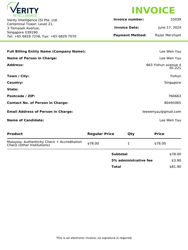 Verityintel Invoice | PDF