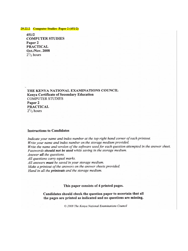 2008 Kcse Computer Pp2 Questions | PDF 2008 Kcse Computer Pp2 Questions | PDF